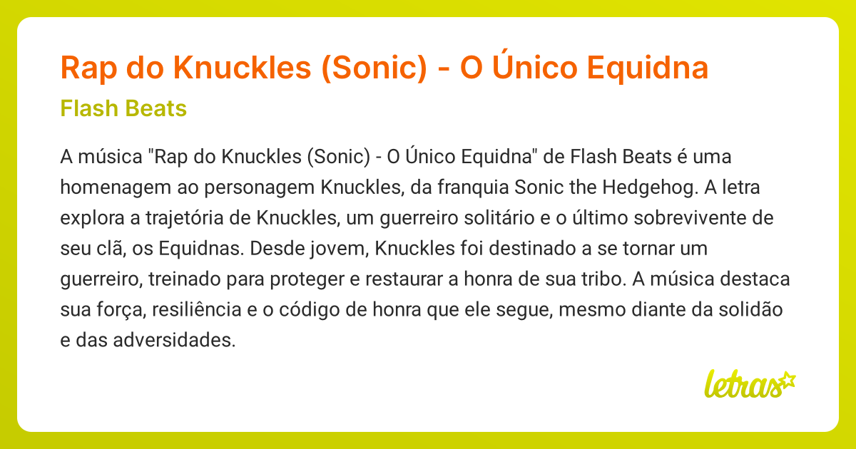 Significado da música Rap do Knuckles (Sonic) - O Único Equidna (Flash ...