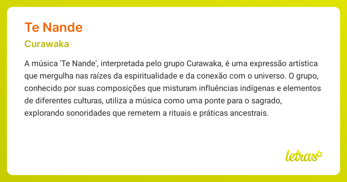 Significado da música TE NANDE (Curawaka) - LETRAS.MUS.BR