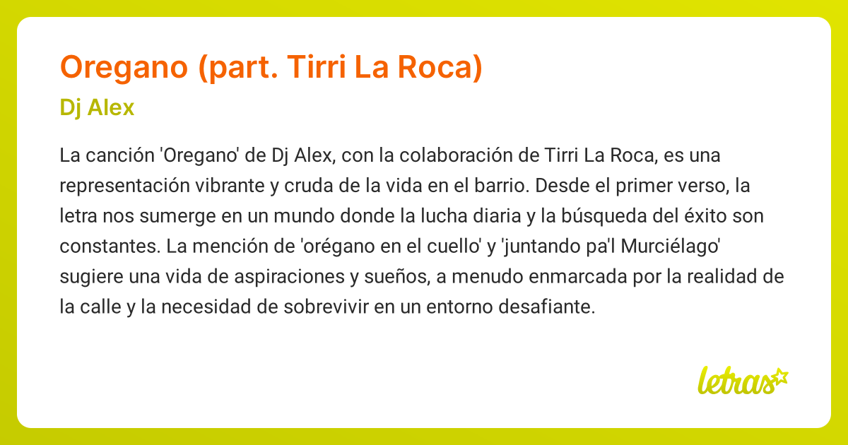 Significado de la canción OREGANO (PART. TIRRI LA ROCA) (Dj Alex ...