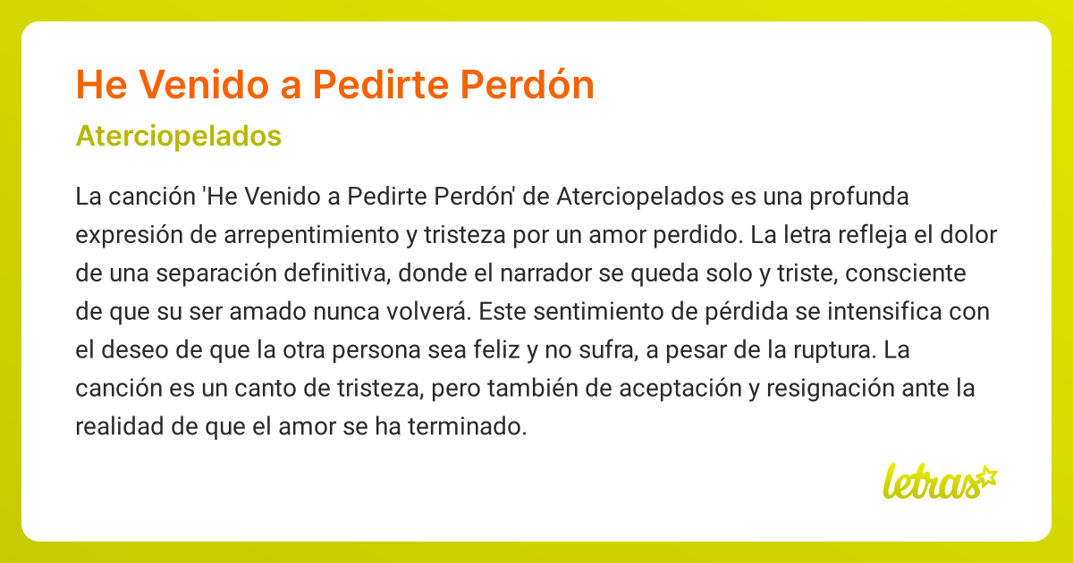 Significado de la canción HE VENIDO A PEDIRTE PERDÓN (Aterciopelados ...