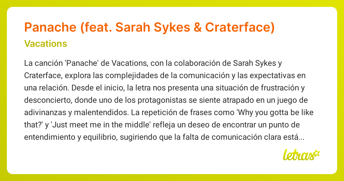 Significado de la canción Panache (feat. Sarah Sykes & Craterface ...