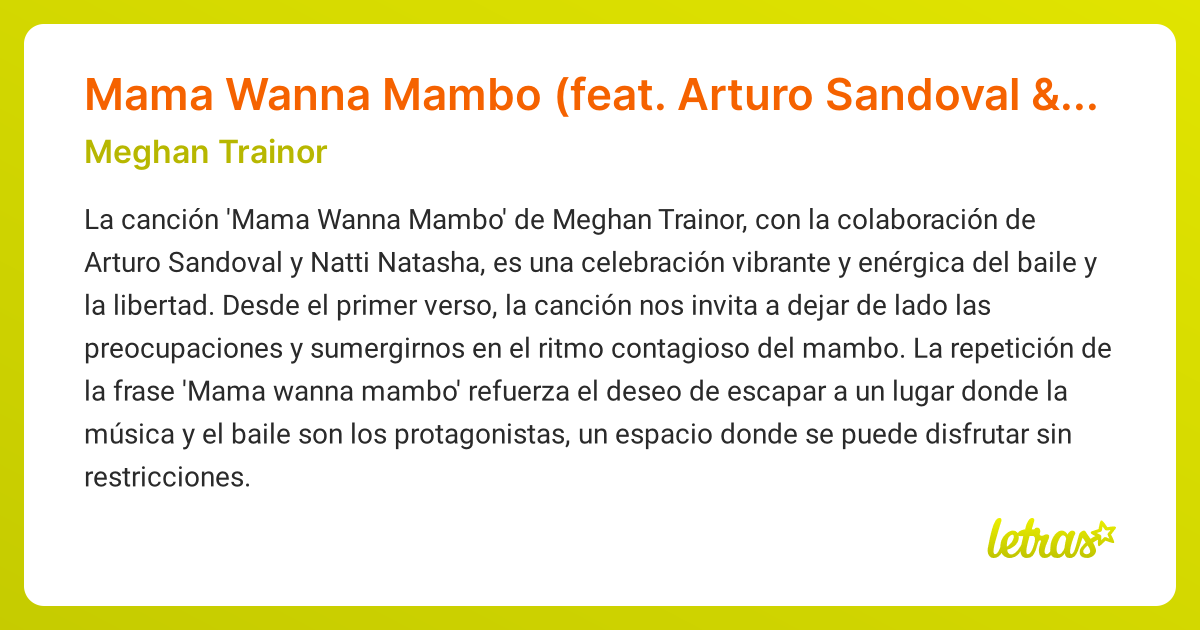 Significado de la canción Mama Wanna Mambo (feat. Arturo Sandoval ...
