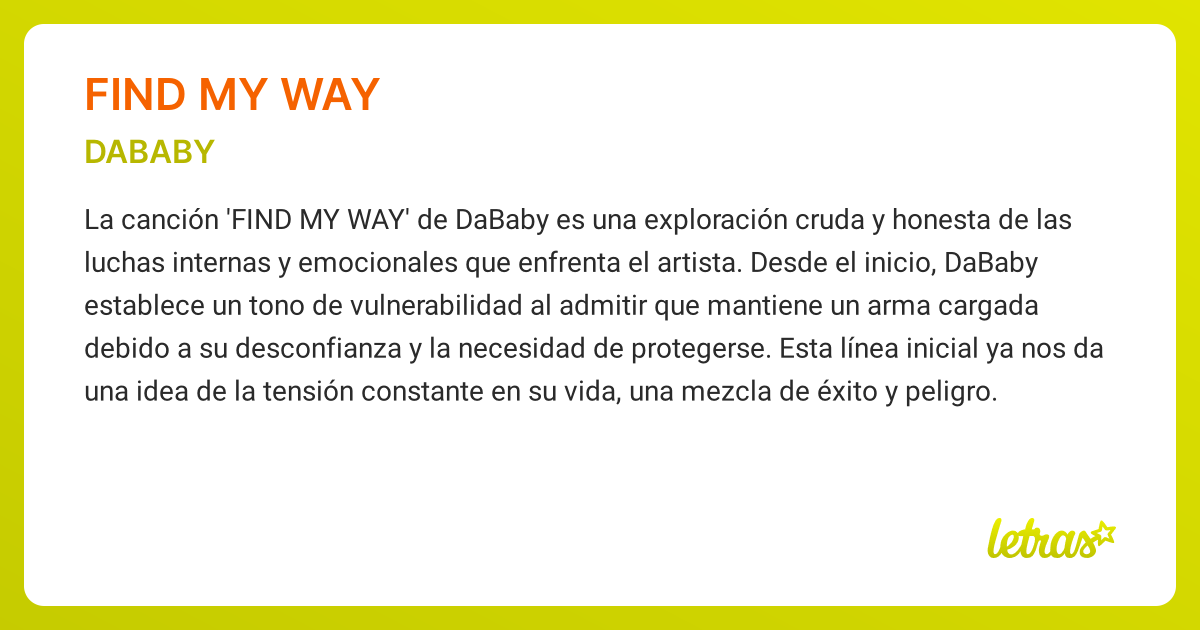 Significado de la canción FIND MY WAY (DABABY) - LETRAS.COM