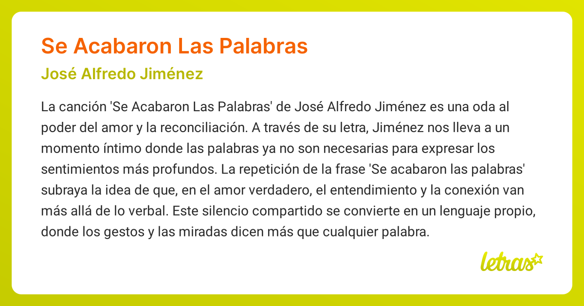 Significado de la canción SE ACABARON LAS PALABRAS (José Alfredo ...