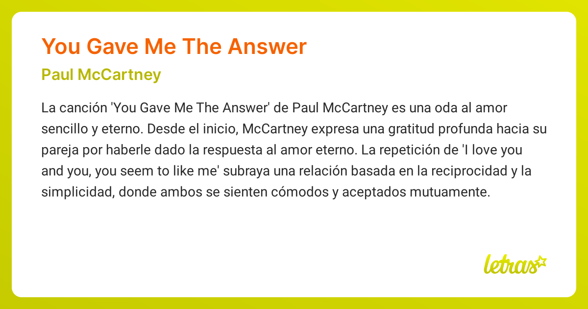 Significado de la canción YOU GAVE ME THE ANSWER (Paul McCartney) - LETRAS.COM