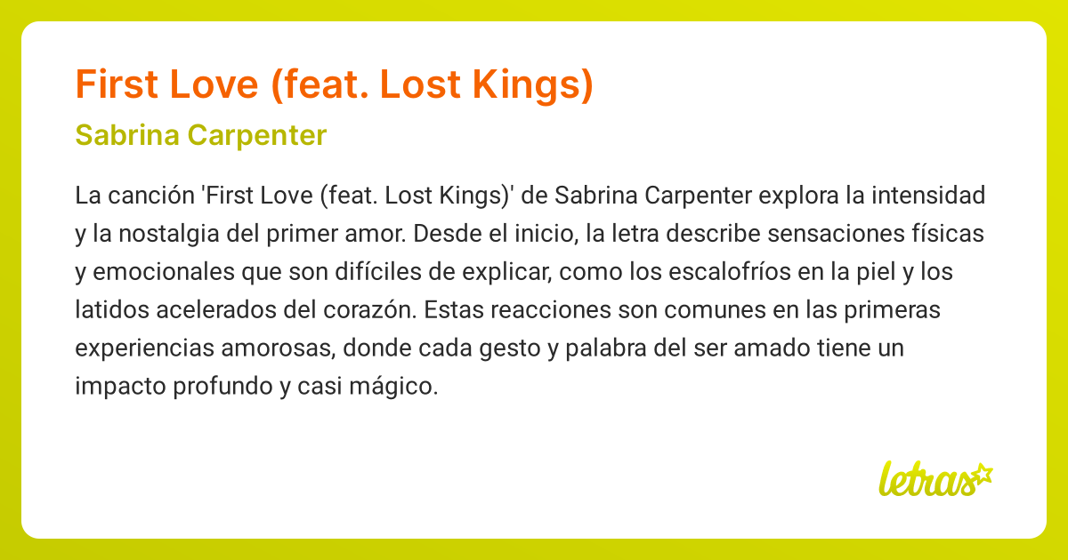 Significado de la canción FIRST LOVE (FEAT. LOST KINGS) (Sabrina ...