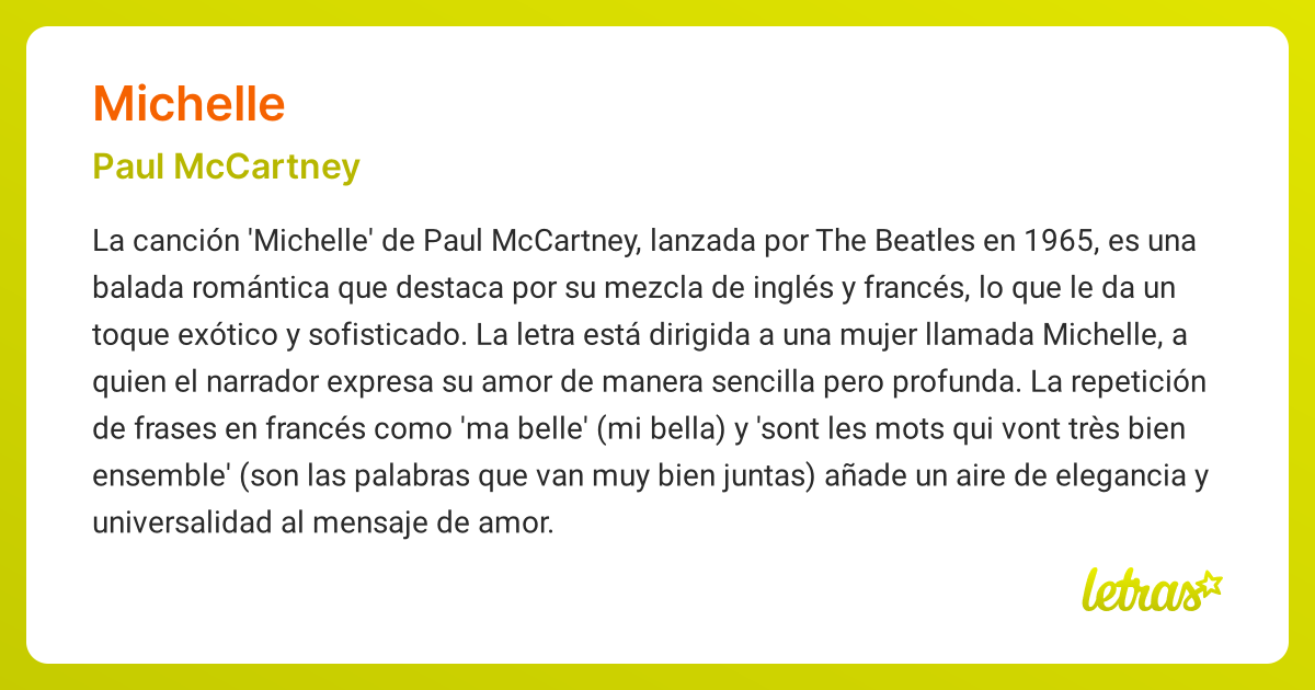 Significado de la canción MICHELLE (Paul McCartney) - LETRAS.COM
