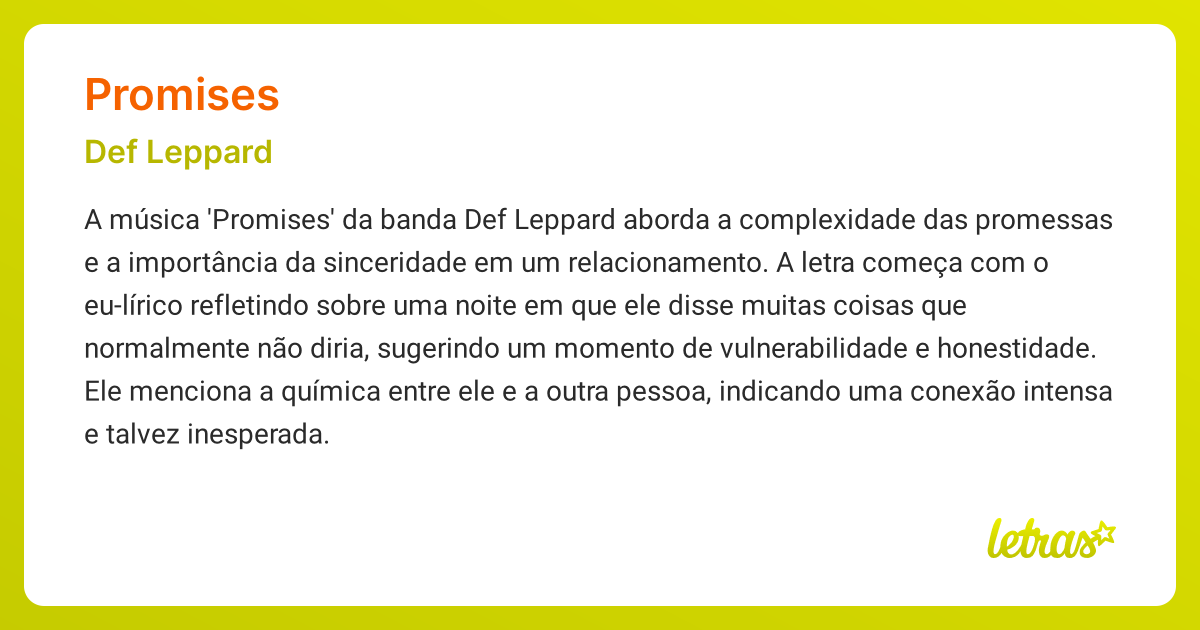 Significado da música PROMISES (Def Leppard) - LETRAS.MUS.BR