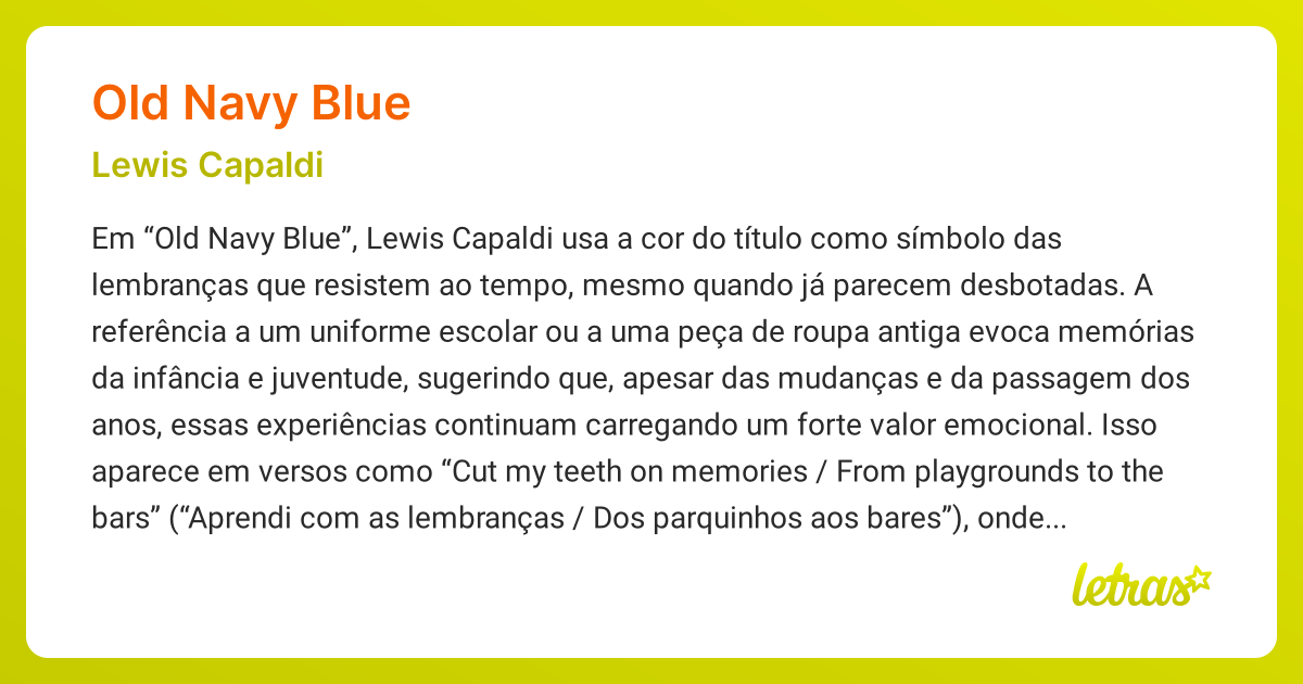 Significado da música OLD NAVY BLUE (Lewis Capaldi) - LETRAS.MUS.BR