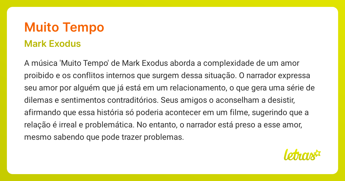 Significado da música MUITO TEMPO (Mark Exodus) - LETRAS.MUS.BR
