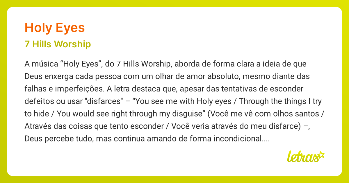 Significado da música HOLY EYES (7 Hills Worship) - LETRAS.MUS.BR
