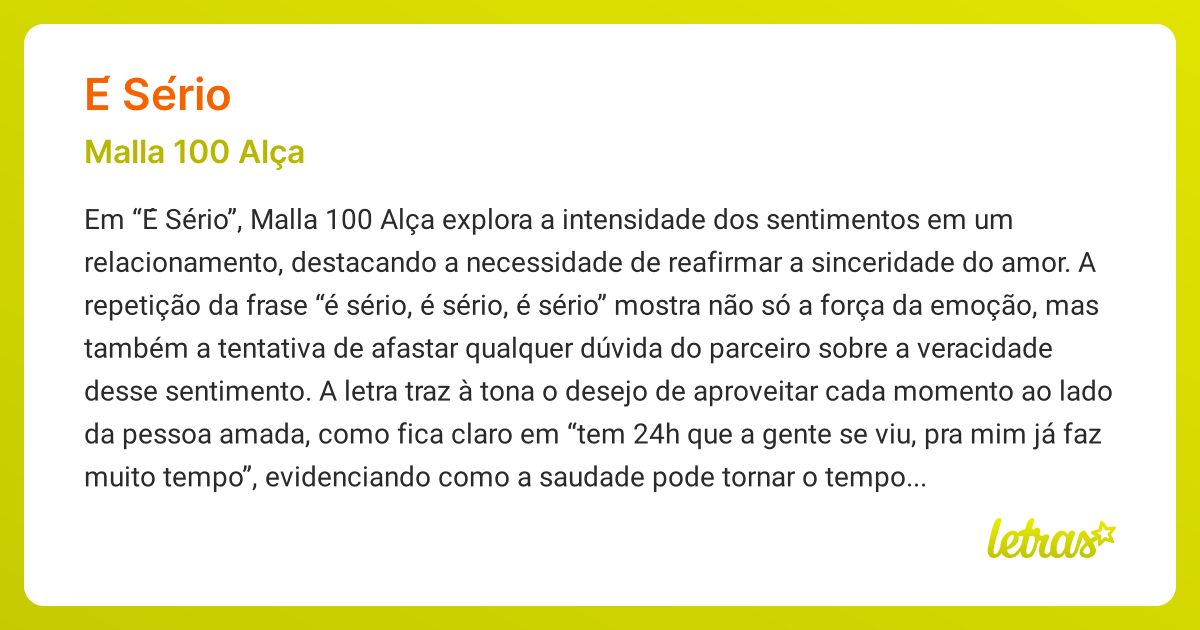 Significado da música É SÉRIO (Malla 100 Alça) - LETRAS.MUS.BR