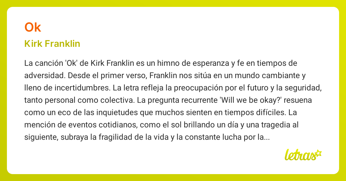 Significado de la canción OK (Kirk Franklin) - LETRAS.COM