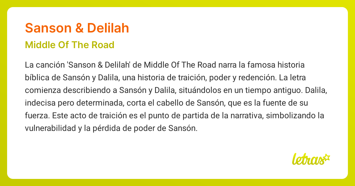 Significado de la canción SANSON & DELILAH (Middle Of The Road ...