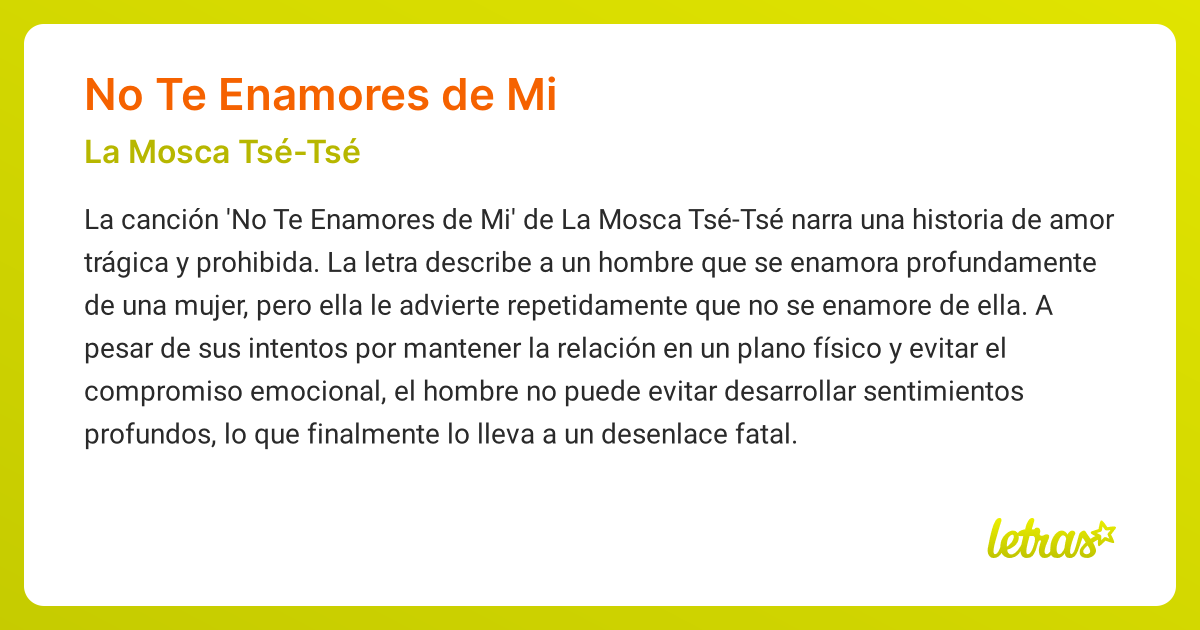 Significado de la canción NO TE ENAMORES DE MI (La Mosca Tsé-Tsé ...