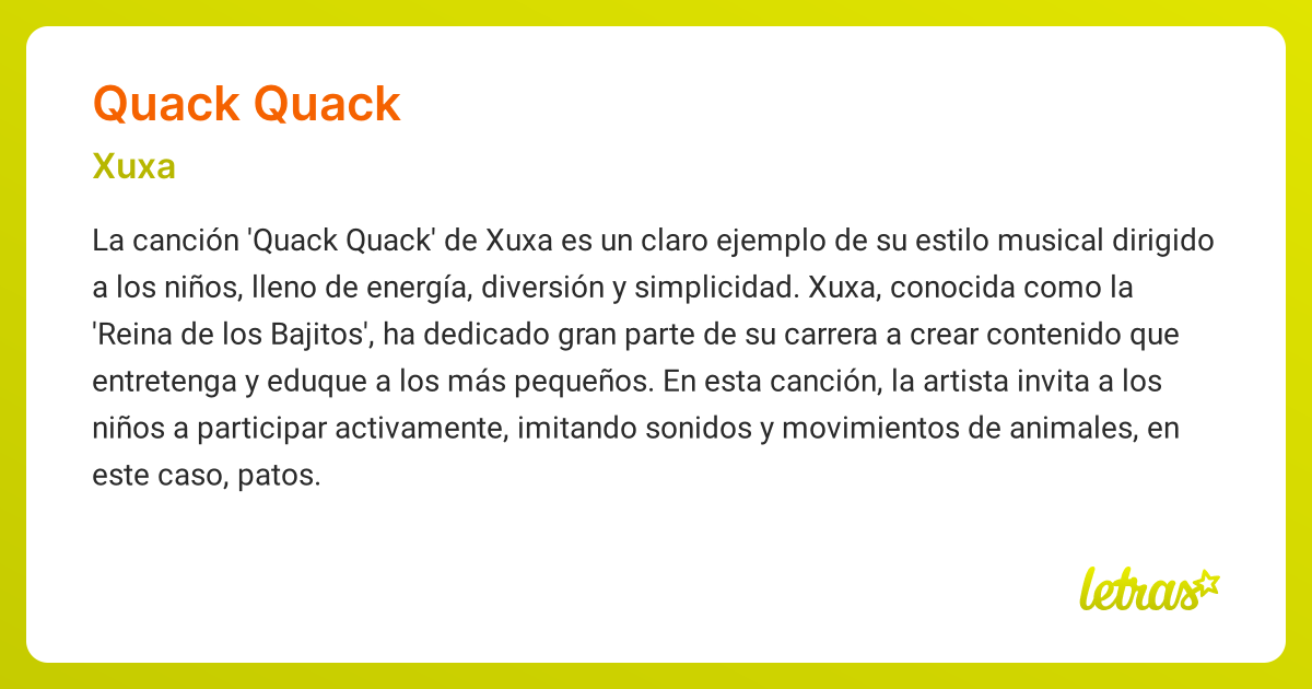 Significado de la canción QUACK QUACK (Xuxa) - LETRAS.COM