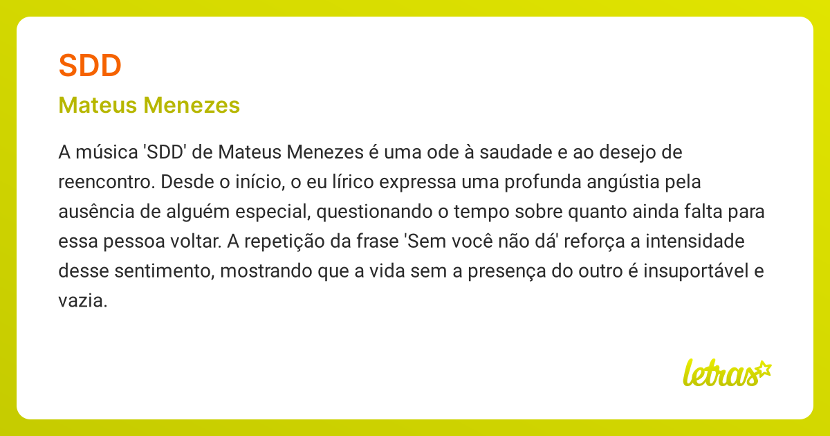 Significado da música SDD (Mateus Menezes) - LETRAS.MUS.BR