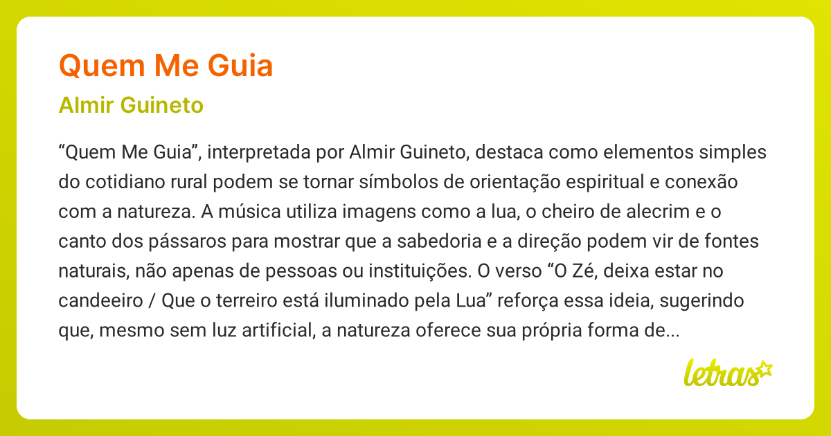 Significado da música QUEM ME GUIA (Almir Guineto) - LETRAS.MUS.BR