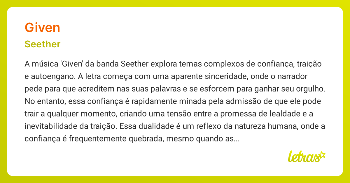 Significado da música GIVEN (Seether) - LETRAS.MUS.BR