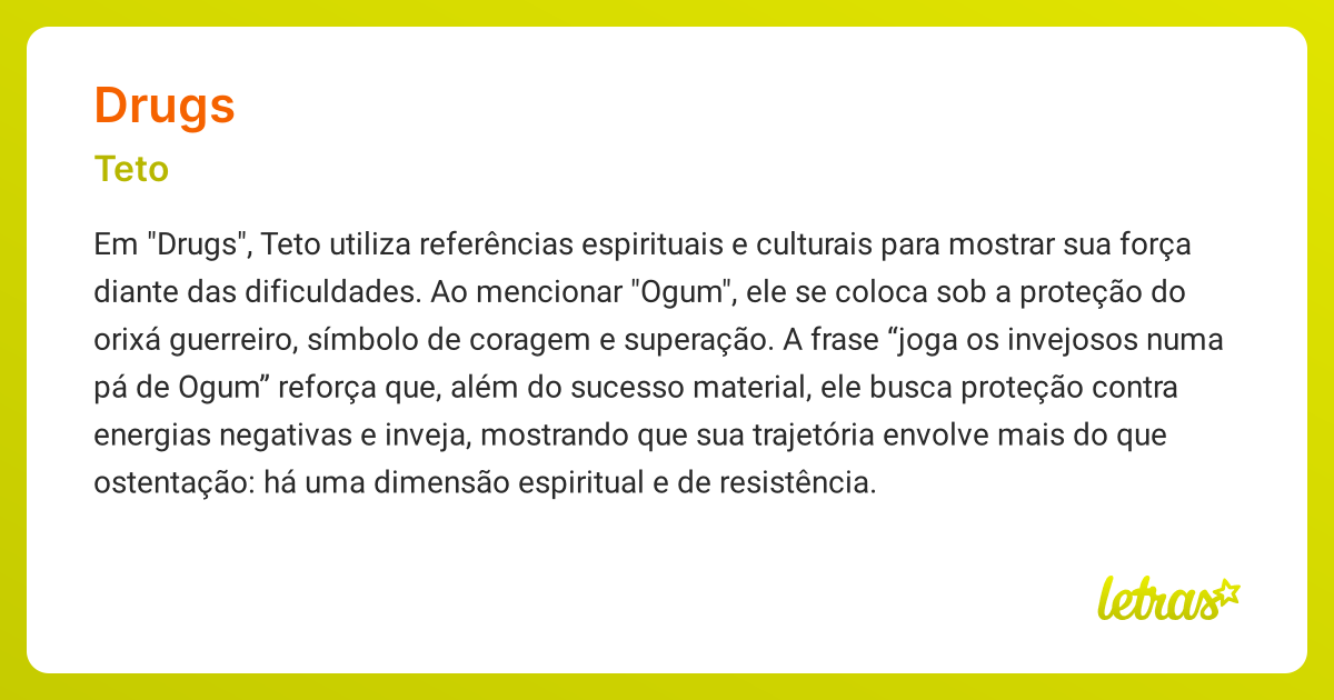 Significado da música DRUGS (Teto) - LETRAS.MUS.BR
