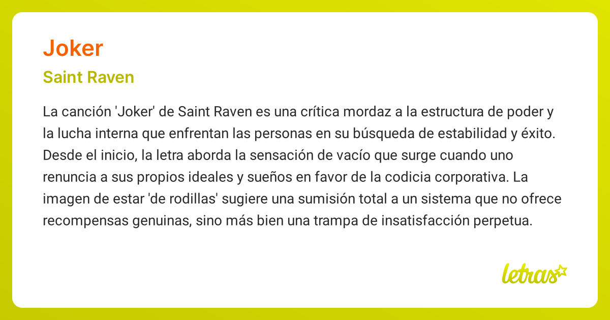 Significado de la canción JOKER (Saint Raven) - LETRAS.COM