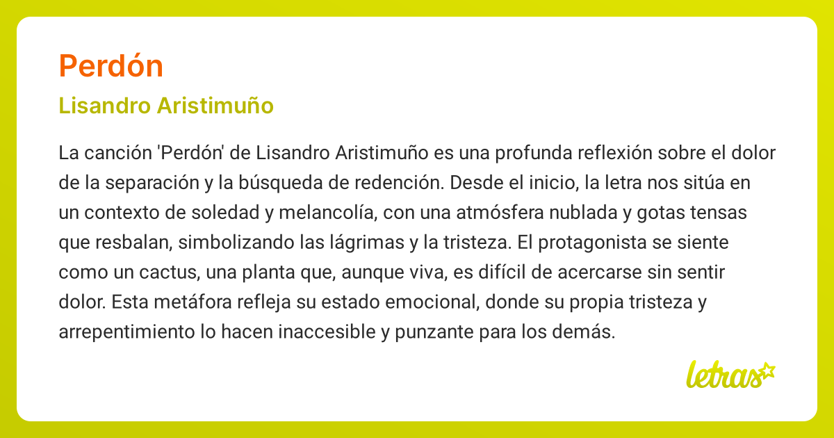 Significado de la canción PERDÓN (Lisandro Aristimuño) - LETRAS.COM