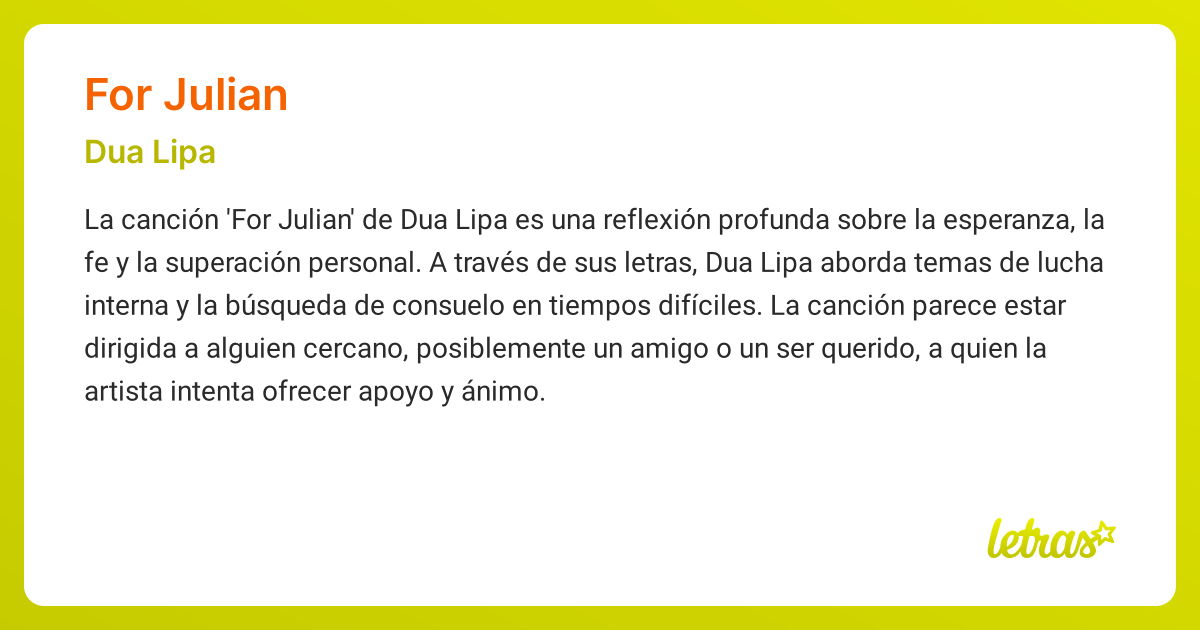 Significado de la canción FOR JULIAN (Dua Lipa) - LETRAS.COM