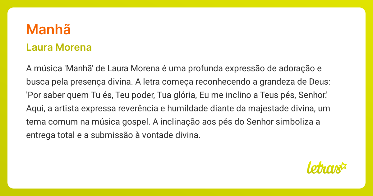 Significado da música MANHÃ (Laura Morena) - LETRAS.MUS.BR