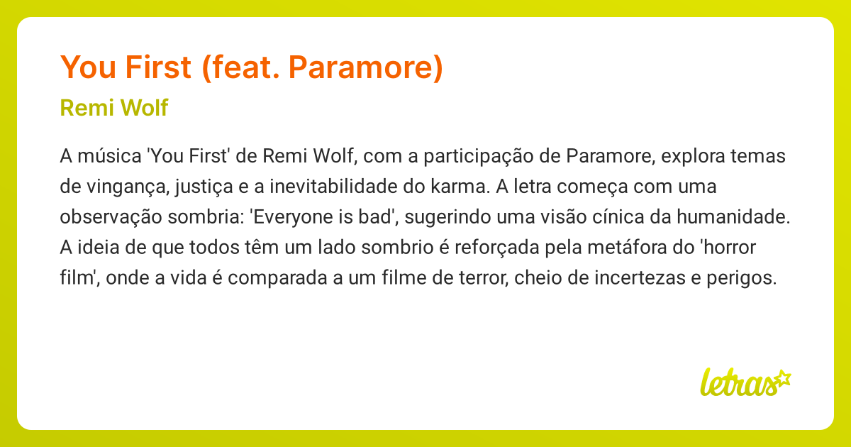 Significado da música YOU FIRST (FEAT. PARAMORE) (Remi Wolf) - LETRAS ...