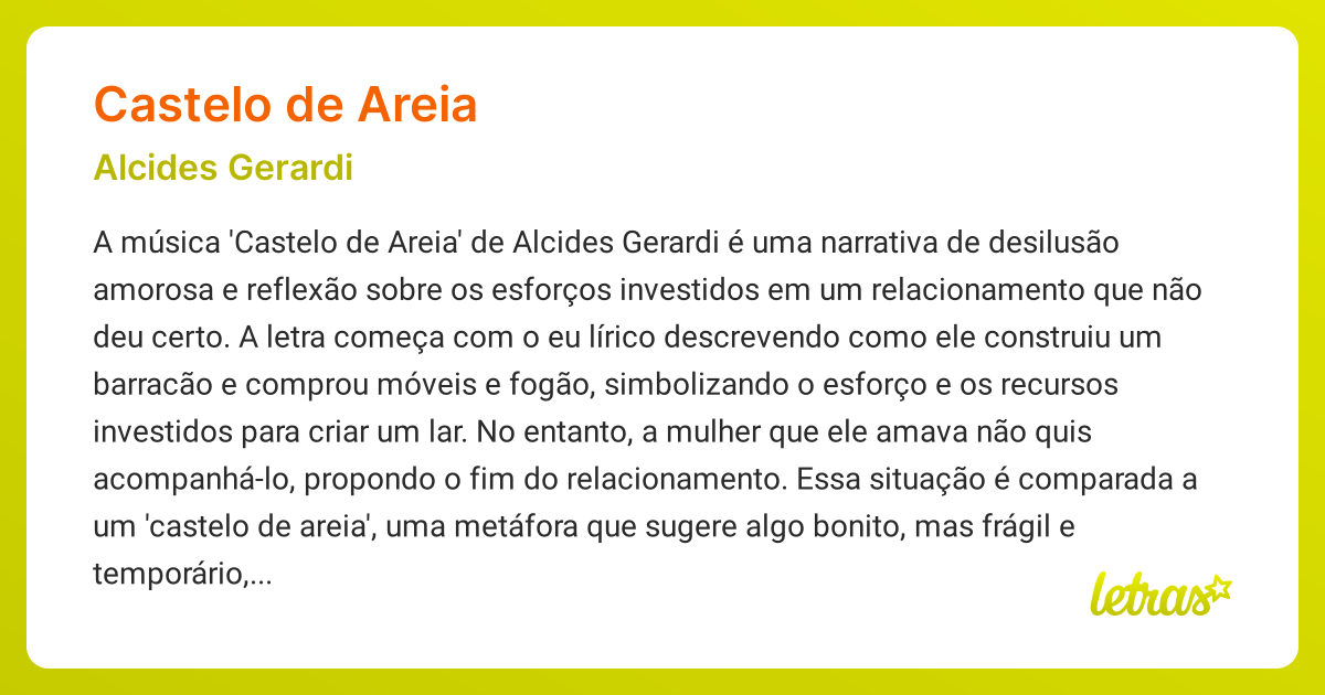 Significado da música CASTELO DE AREIA (Alcides Gerardi) - LETRAS.MUS.BR