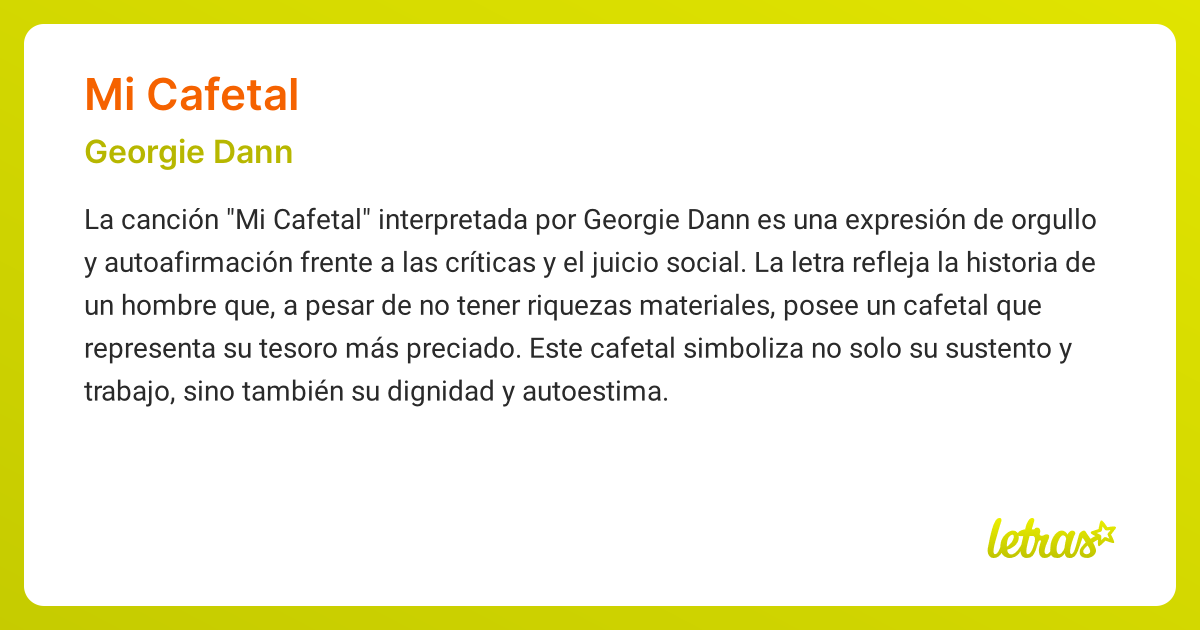 Significado de la canción MI CAFETAL (Georgie Dann) - LETRAS.COM