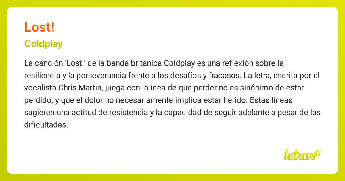 Significado de la canción LOST! (Coldplay) - LETRAS.COM