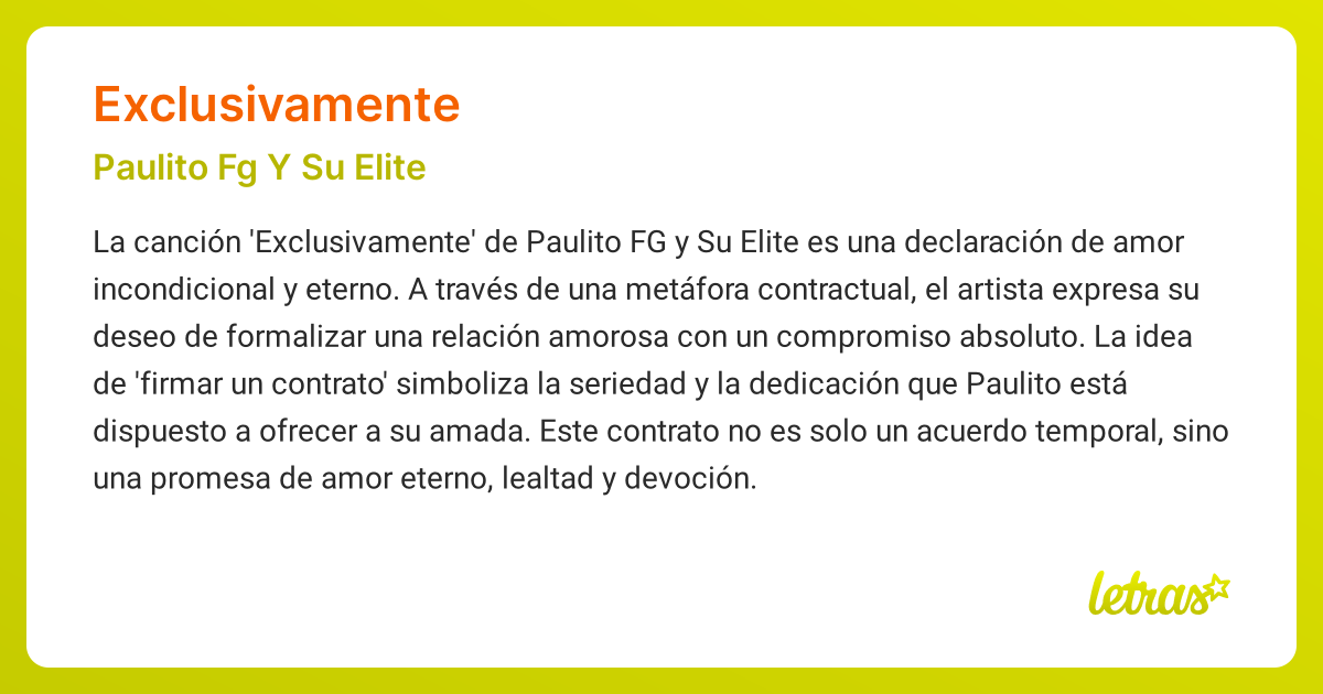 Significado de la canción EXCLUSIVAMENTE (Paulito Fg Y Su Elite ...