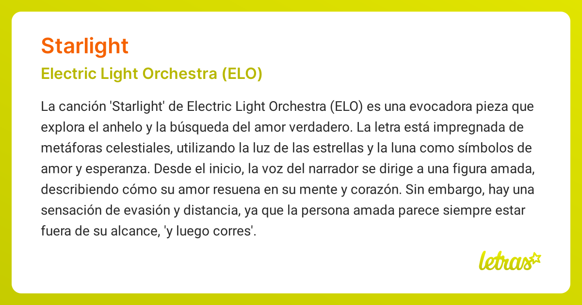 Significado de la canción STARLIGHT (Electric Light Orchestra (ELO ...
