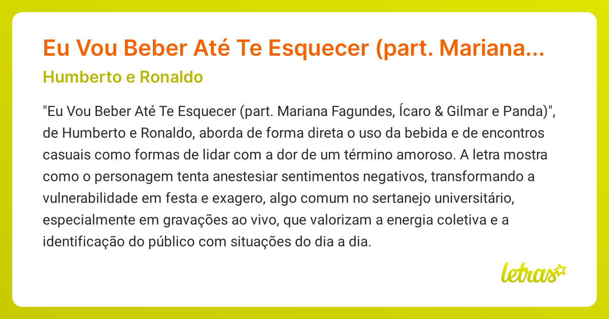 Significado da música Eu Vou Beber Até Te Esquecer (part. Mariana ...