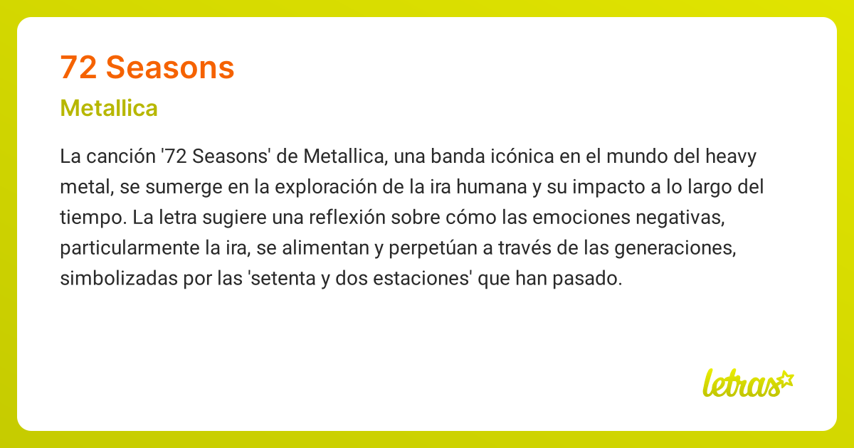 Significado de la canción 72 SEASONS (Metallica) - LETRAS.COM