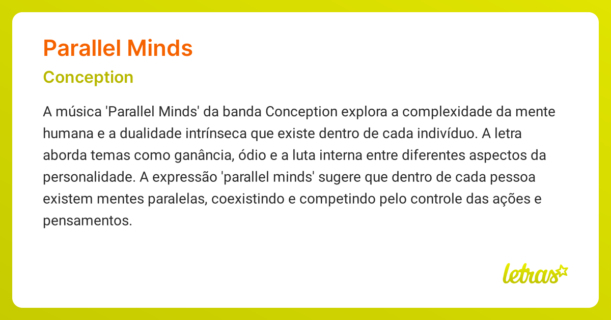 Significado da música PARALLEL MINDS (Conception) - LETRAS.MUS.BR