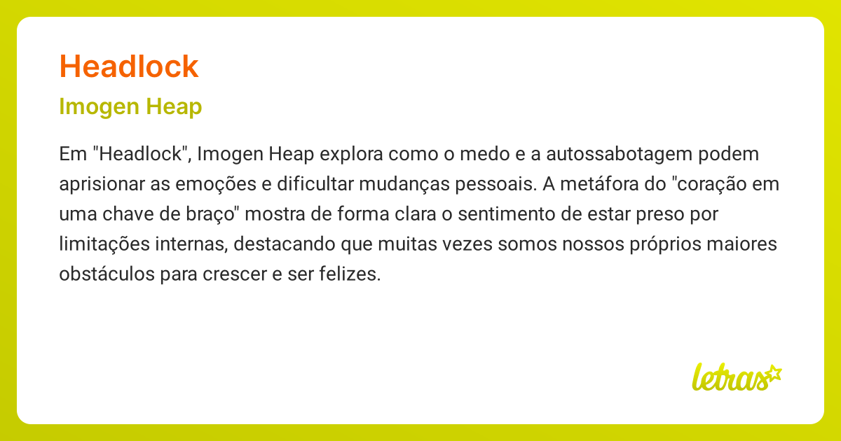 Significado da música HEADLOCK (Imogen Heap) - LETRAS.MUS.BR