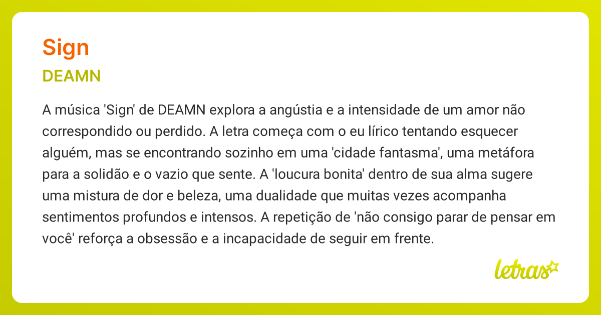 Significado da música SIGN (DEAMN) - LETRAS.MUS.BR