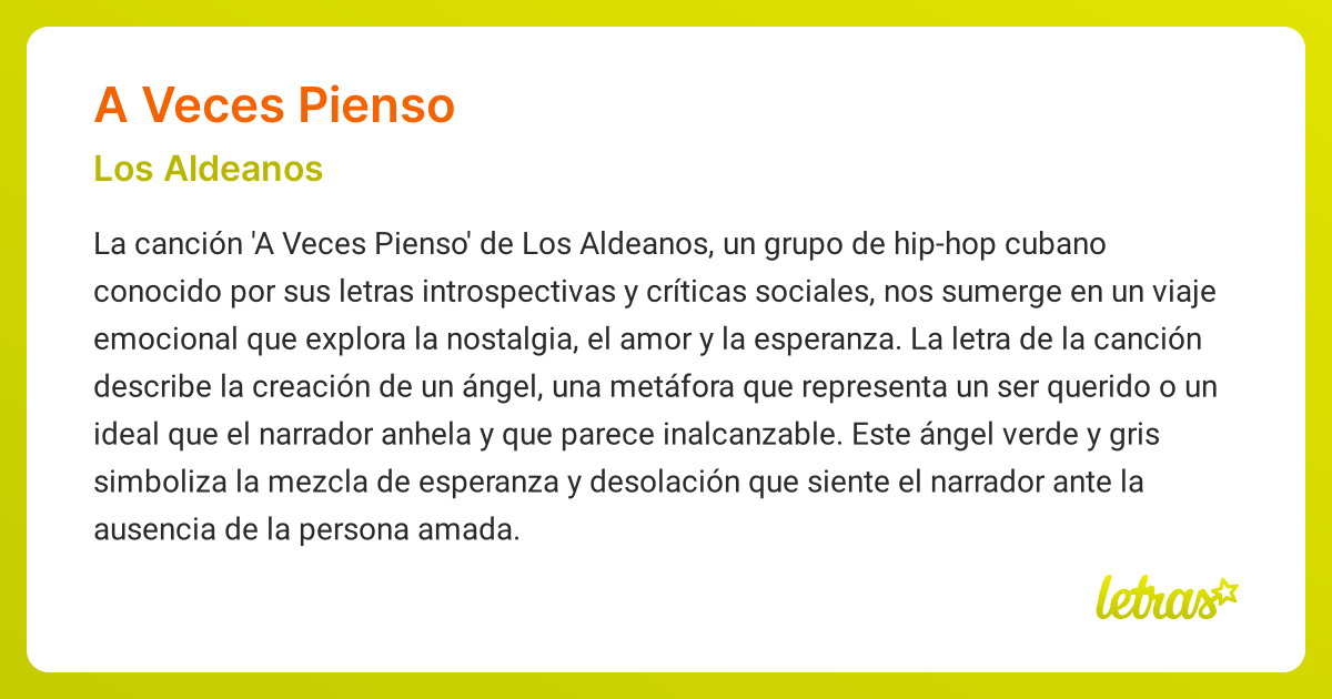 Significado de la canción A VECES PIENSO (Los Aldeanos) - LETRAS.COM