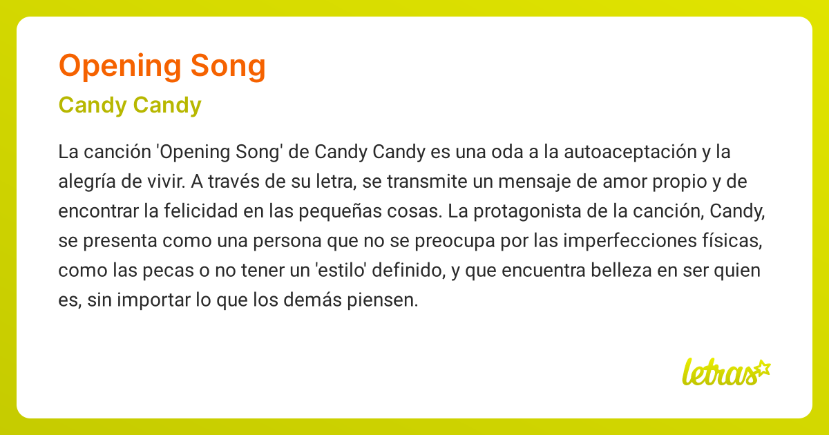 Significado de la canción OPENING SONG (Candy Candy) - LETRAS.COM