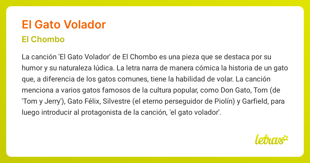 Significado de la canción EL GATO VOLADOR (El Chombo) - LETRAS.COM