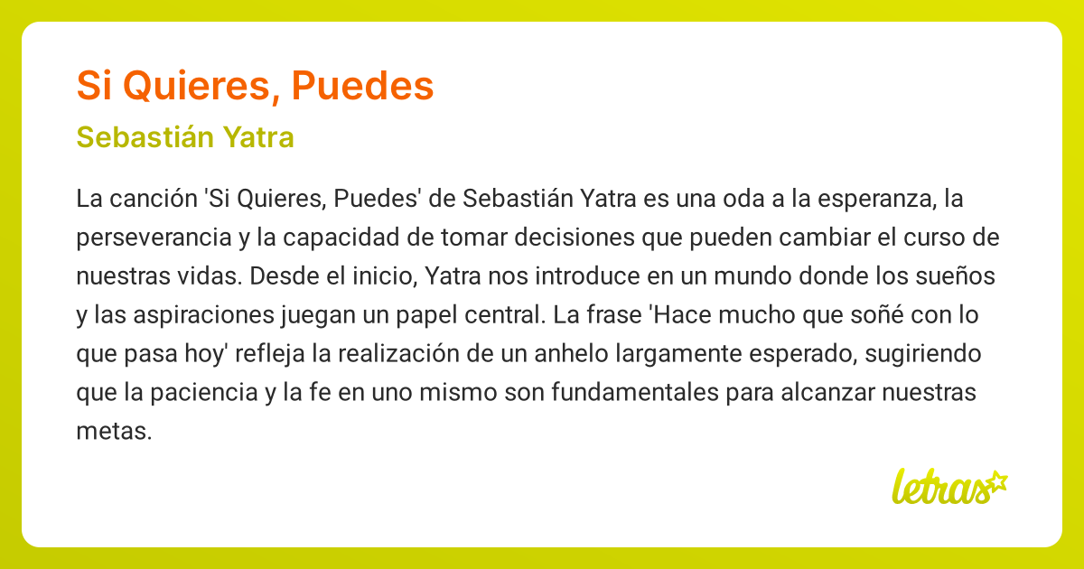 Significado de la canción SI QUIERES, PUEDES (Sebastián Yatra) - LETRAS.COM