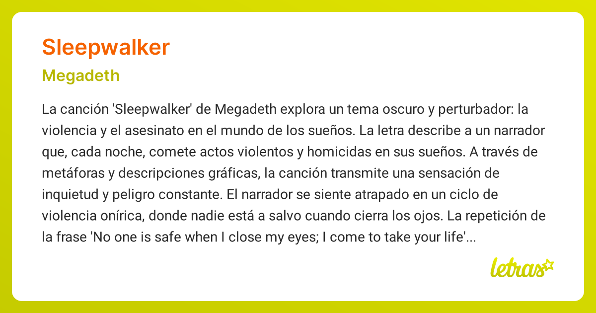 Significado de la canción SLEEPWALKER (Megadeth) - LETRAS.COM