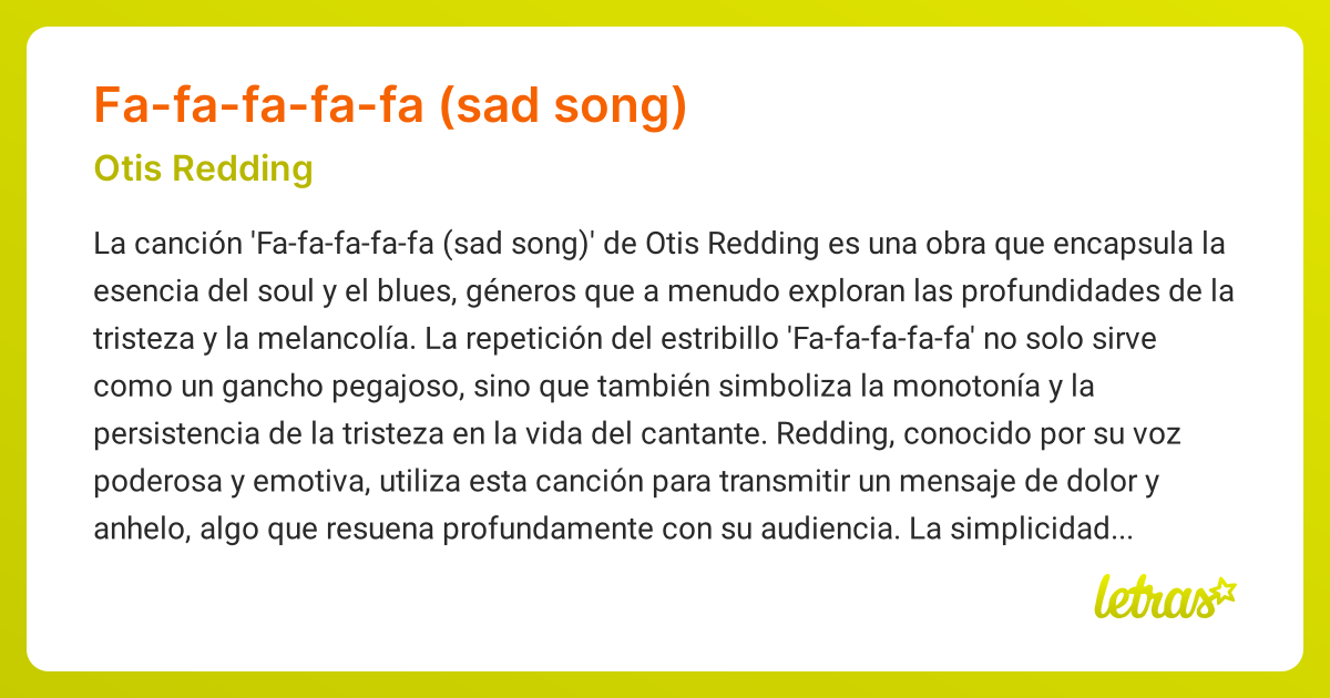 Significado de la canción FA-FA-FA-FA-FA (SAD SONG) (Otis Redding ...