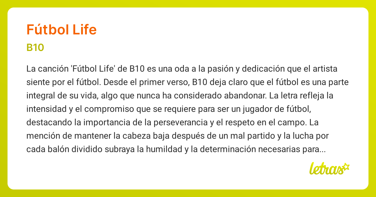 Significado de la canción FÚTBOL LIFE (B10) - LETRAS.COM