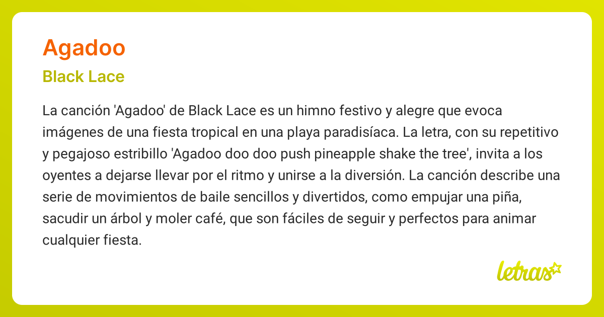 Significado de la canción AGADOO (Black Lace) - LETRAS.COM