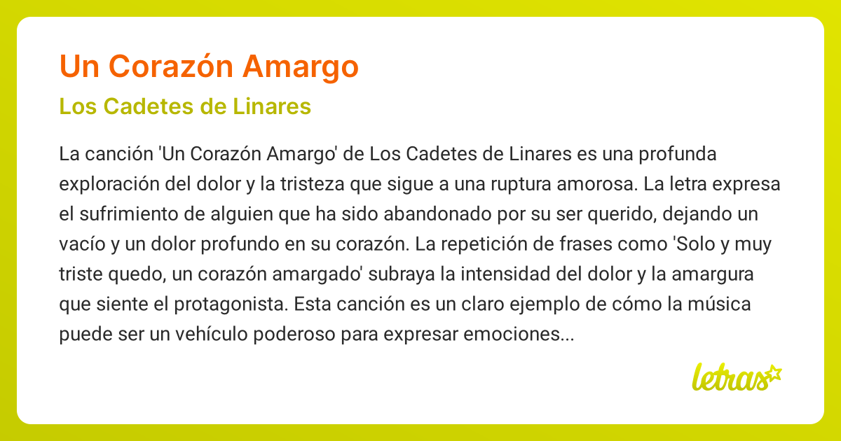 Significado de la canción UN CORAZÓN AMARGO (Los Cadetes de Linares ...