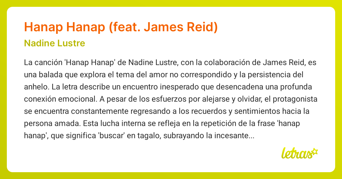 Significado de la canción HANAP HANAP (FEAT. JAMES REID) (Nadine Lustre ...
