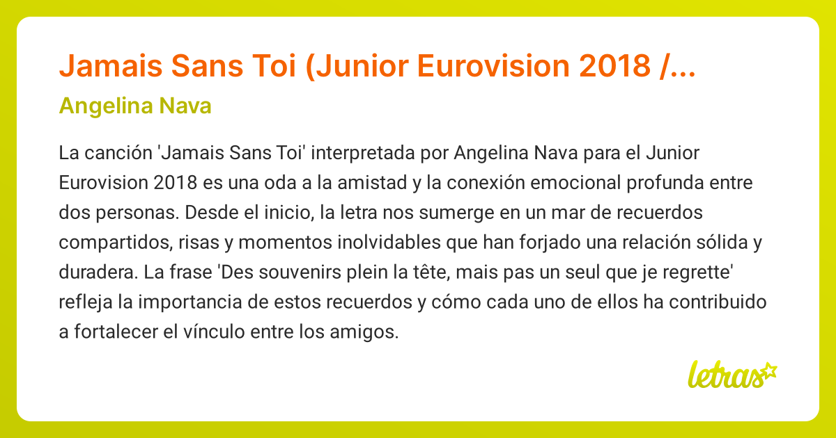 Significado de la canción Jamais Sans Toi (Junior Eurovision 2018 ...